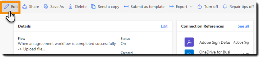 Edit Power Automate flows within the Acrobat Sign environment
